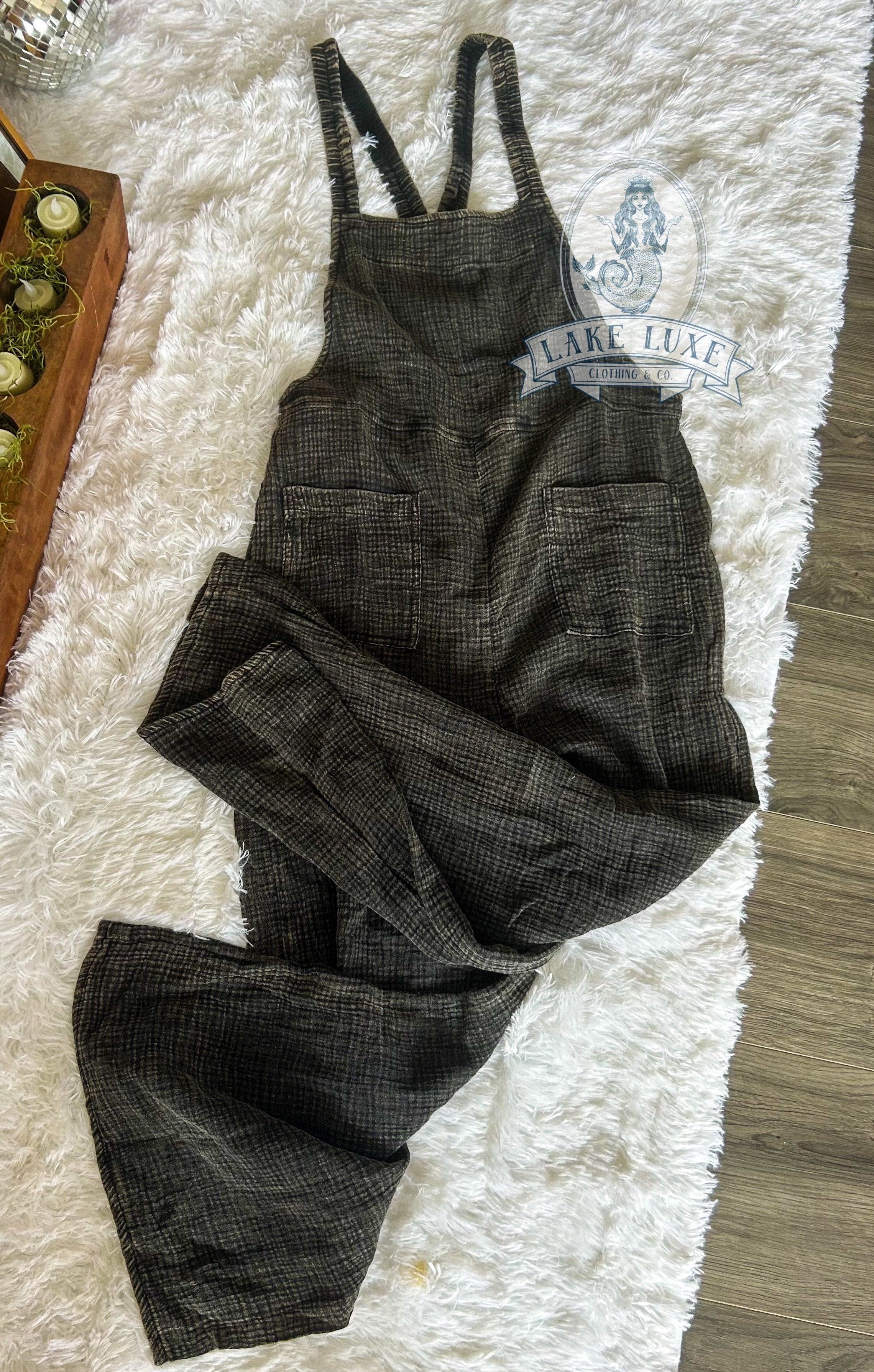 Acid wash overalls in black – Lake Luxe Clothing & Co.